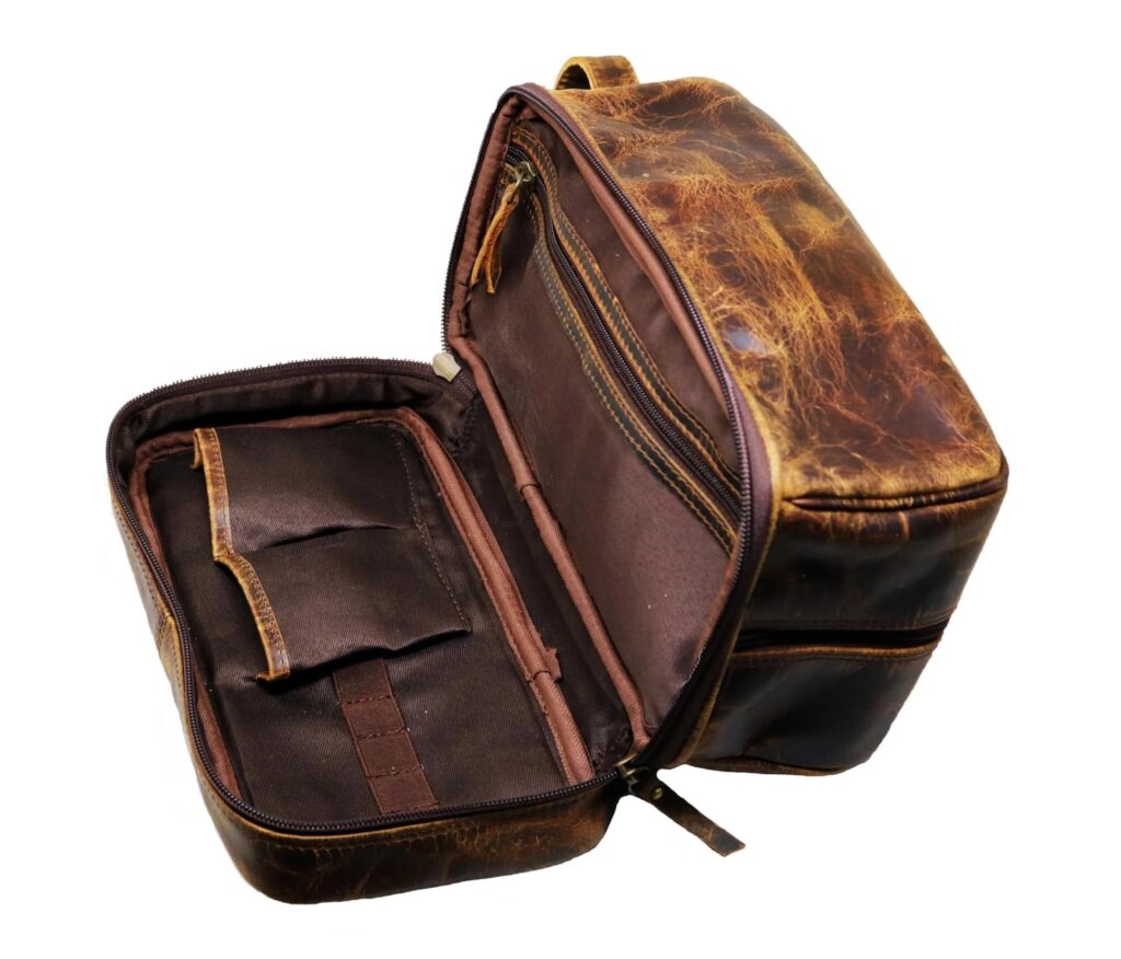 Mens Cosmetic Bag Dopp Kit | Italian Leather Toiletry Bag